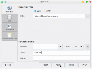 Add Hyperlink to Cell, Sheet, and External Address in Calc
