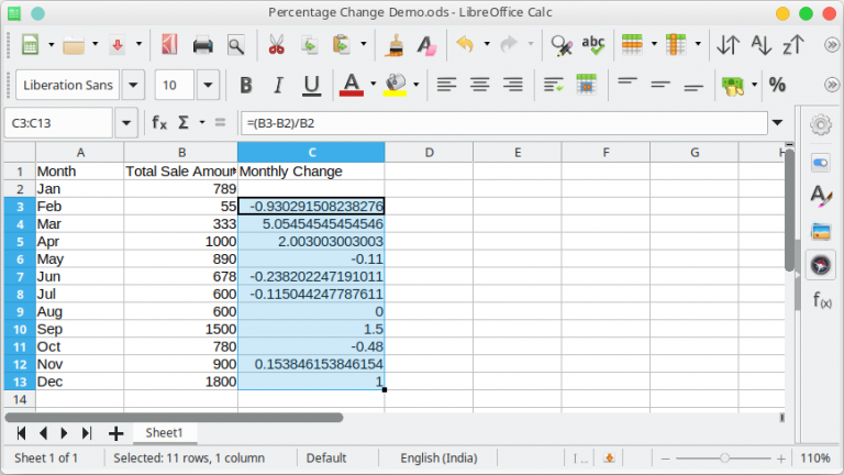 How to Calculate Percentage Change in LibreOffice Calc
