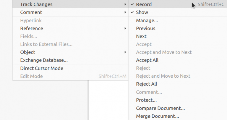 Track, Accept and Reject Changes in LibreOffice Writer
