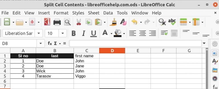 Split Cell Content into Multiple Columns in LibreOffice Calc