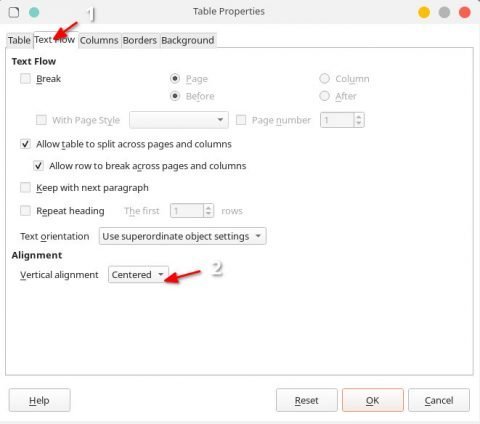Horizontally & Vertically Center Text in LibreOffice Writer Table