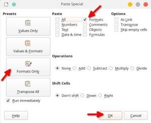 How to Paste Only Format and Values in LibreOffice Calc & Writer