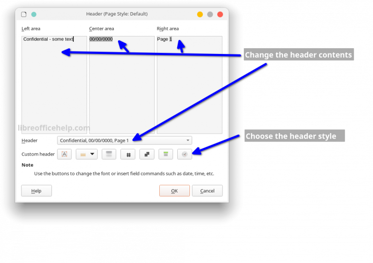 Page Setup LibreOffice Calc Sheet with Header and Footer