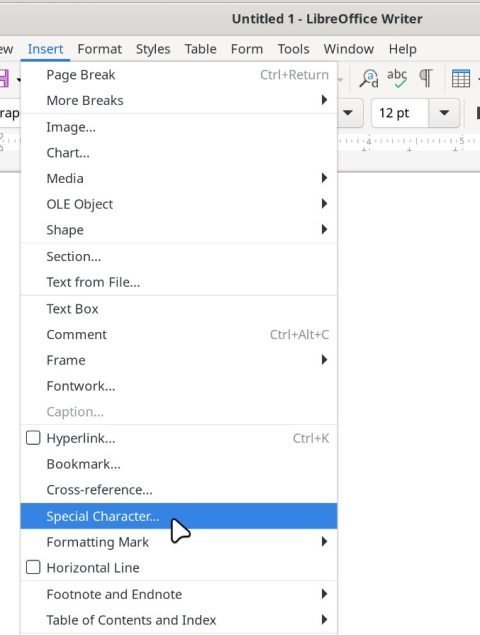 How to Type Unicode Characters in LibreOffice