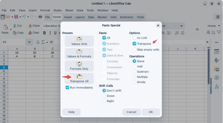 How to Transpose Tables (rotate) in LibreOffice
